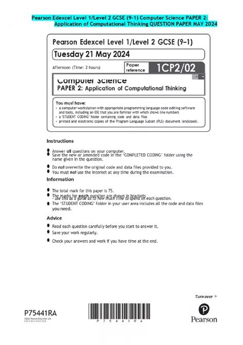 Pearson Edexcel Level 1 Level 2 Gcse 9 1 Computer Science Paper 2 Application Of