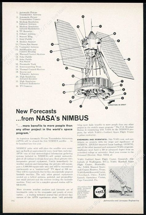 1963 Nimbus Satellite Diagram Art Nasa Vintage Print Ad 3879068788