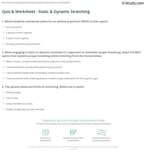 Quiz And Worksheet Static And Dynamic Stretching