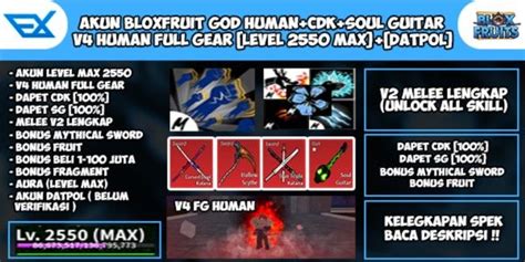 Buy Account Akun Blox Fruit Race Human V4 Full Gearghcdksg Level