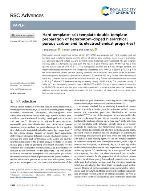 Pdf Hard Templatesalt Template Double Template Preparation Of Heteroatom Doped Hierarchical