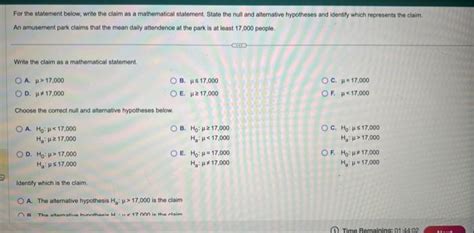 Solved For The Statement Below Write The Claim As A