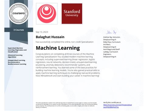 Machine Learning Specialization Certificate Freelancer