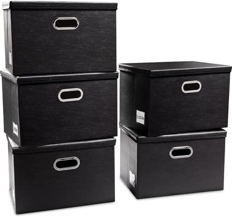 Large Stackable Storage Boxes With Lids 5 Pack Leather Fabric Foldable Storage Bins Organizer