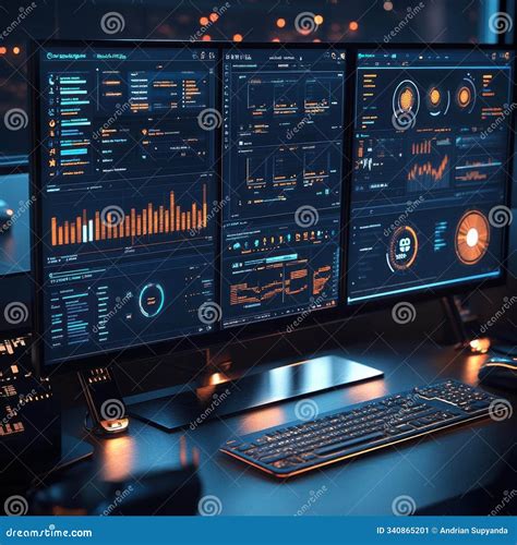 Data Visualization Futuristic Interface With Multiple Screens Stock