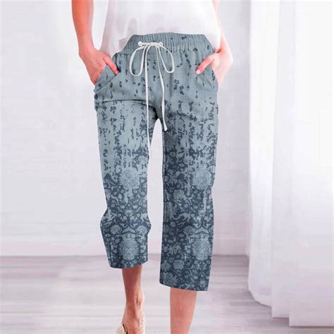 Tawop Women Cargo Pants Printed With Pockets Casual Lounge Elastic