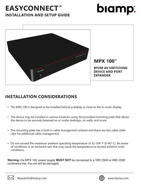 Biamp Easyconnect Mpx 100 Installation And Setup Manual Pdf Download