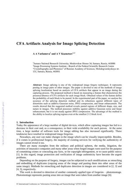 Pdf Cfa Artifacts Analysis For Image Splicing Detectionceur Vol 2210paper28pdfcfa
