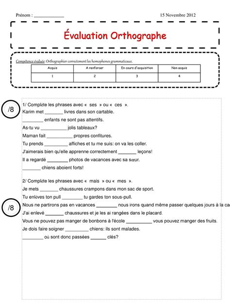 Évaluation Orthographe ppt télécharger