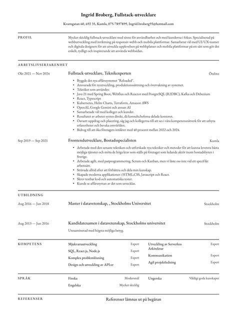 Fullstack Utvecklare Cv Exempel Skrivtips 2024 Gratis Guide