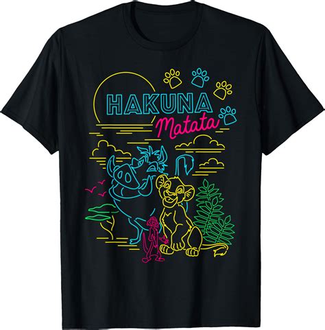 Disney Lion King Neon Outline Group Shot Sketch T Shirt