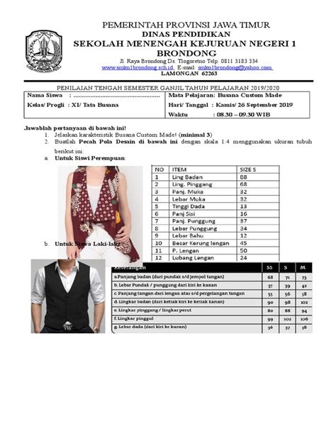 Soal Pembuatan Custom Made Kelas Xi Tata Busana Pdf
