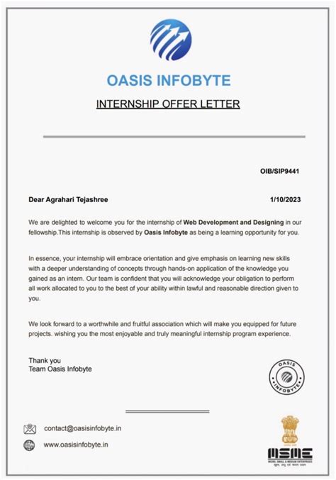 Tejashree Agrahari On Linkedin Internship Oasisinfobyte Webdevelopment