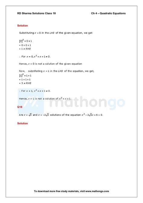 RD Sharma Class Solutions Chapter Quadratic Equations MathonGo