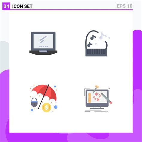 Mobile Interface Flat Icon Set Of 4 Pictograms Of Computer Dollar Protection Imac Music