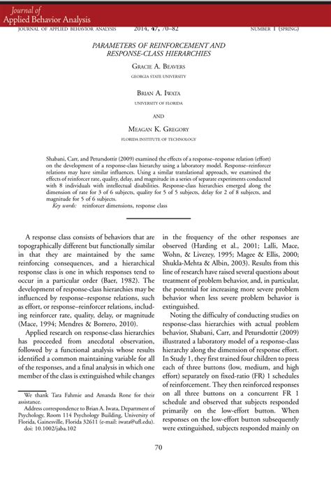 Pdf Parameters Of Reinforcement And Response Class Hierarchies