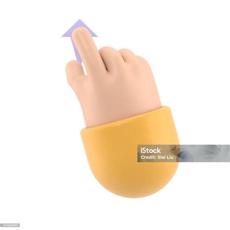 만화 제스처 아이콘 모형터치 스크린 제스처 라인 아이콘3d 그림 손 터치 버튼 위로 스 와이프 만화 캐릭터 손 흰색 배경에 3d 렌더링 3차원 형태에 대한 스톡 사진 및