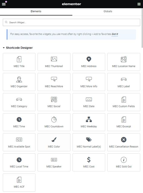Elementor Shortcode Designer Modern Events Calendar