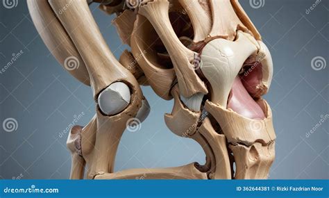 Human Hip Joint Anatomy Model Showing Femur Pelvis And Ligaments Stock