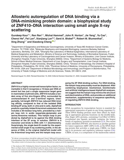 Pdf Allosteric Autoregulation Of Dna Binding Via A Dna Mimicking Protein Domain A Biophysical