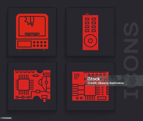 Set Printed Circuit Board Pcb 3d Printer Remote Control And Printed Circuit Board Pcb Icon