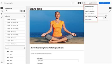 使用登入頁面內容範本 Adobe Campaign