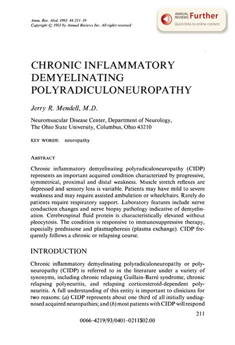 Chronic Inflammatory Demyelinating Polyradiculoneuropathy Annual Reviews