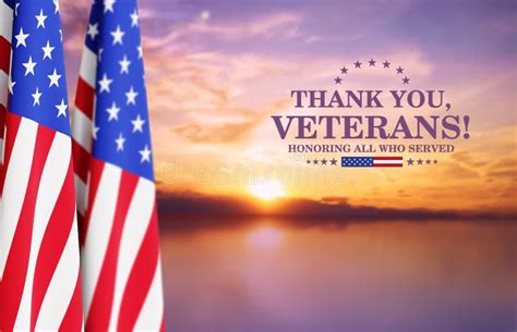 Veterans Day Background Design Usa Flags Against The Sunset Stock