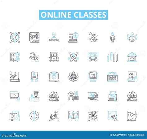 Online Classes Linear Icons Set Virtual Remote Digital E Learning
