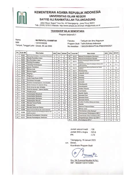 Transkip Nilai Nifa Pdf