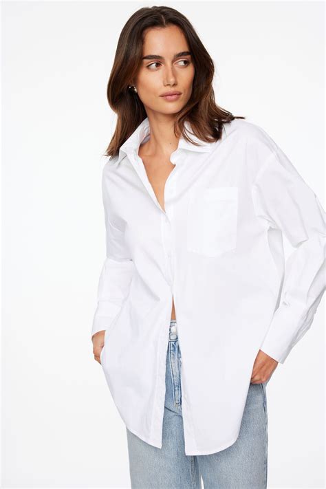 Frida Oversized Poplin Button Up Shirt White Dynamite