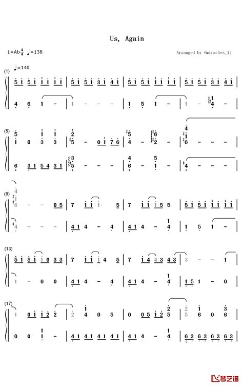Us Again钢琴简谱 数字双手 Seventeen 简谱网