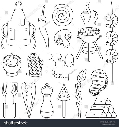 Bbq Sketch Collection Vector Illustrations Outdoor Stock Vector