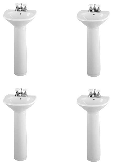 White Bathroom Sink Pedestal Sink Porcelain Set Of 4 Contemporary