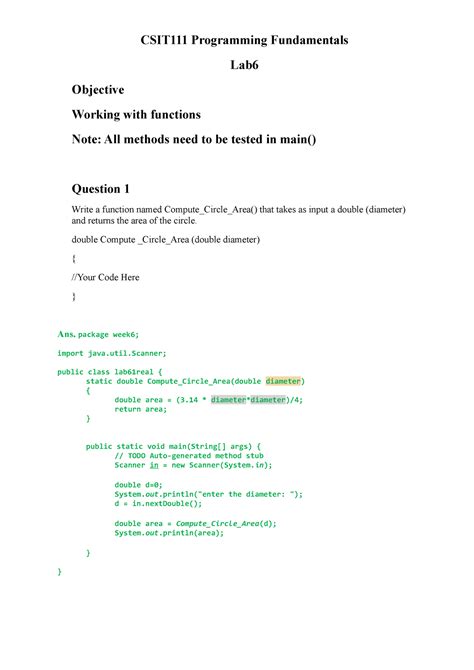 Lab6 Lab6 Csit111 Programming Fundamentals Lab Objective Working