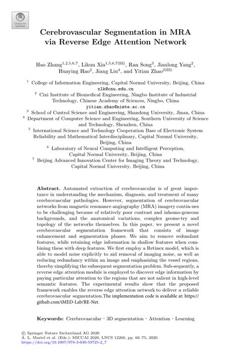 Pdf Cerebrovascular Segmentation In Mra Via Reverse Edge Attention Network