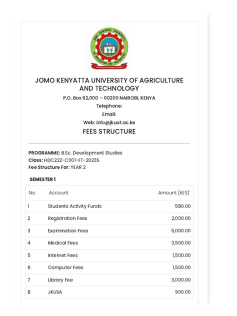 Jkuat Year 2 Fee Structure Pdf