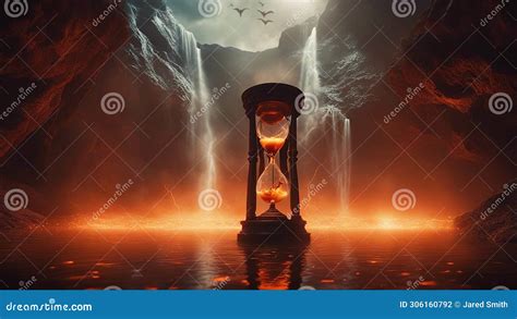 Horror Scene Of A Scary Devil Demon Hourglass Surrounded By Waterfall