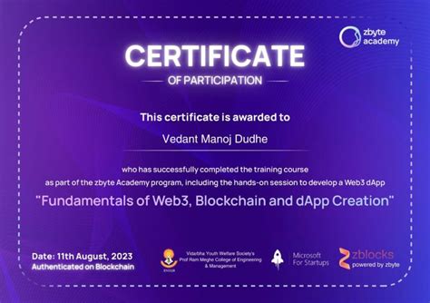 Vedant Manoj Dudhe On Linkedin This Is My Zbyte Certificate