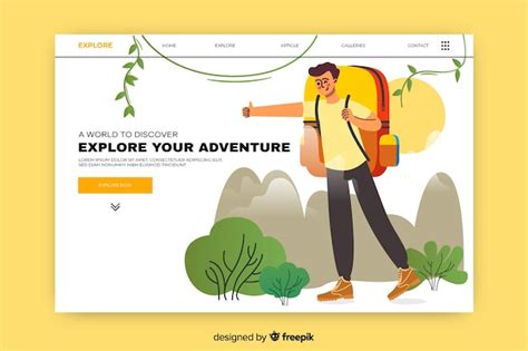 Page D atterrissage Aventure Avec Homme Excité Vecteur Gratuite