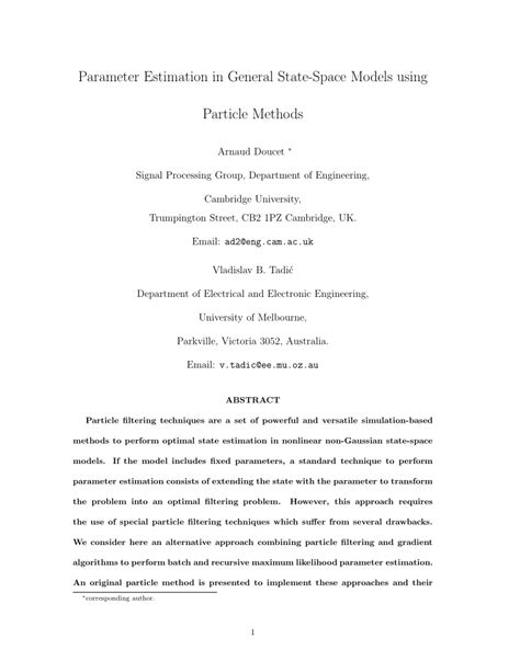 pdf parameter estimation in general state space models using particle