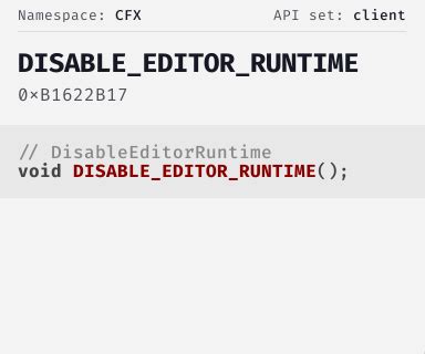 DisableEditorRuntime FiveM Natives Cfx Re Docs