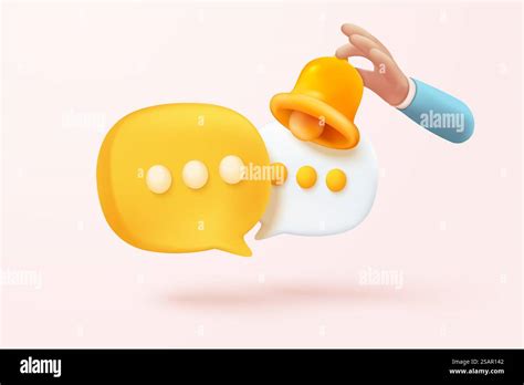 3d Minimal Notification Bell Icon With Bubble Speech Floating Around On Pastel Background New