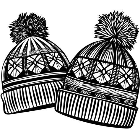 Set Of Winter Beanie Hat Black Vector Drawing Illustration Premium Ai