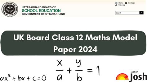 Uk Board 12th Maths Model Paper 2024 Download Class 12 Maths Sample