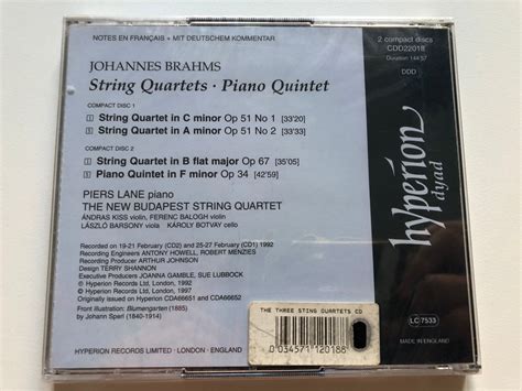 Brahms Piers Lane New Budapest Quartet The Three String Quartets