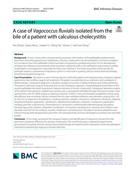 Pdf A Case Of Vagococcus Fluvialis Isolated From The Bile Of A