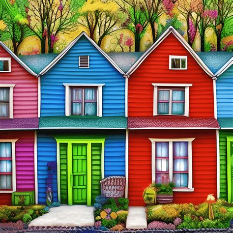 Colorful Homes In The Forest · Creative Fabrica