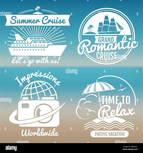 White Vintage Vacation Logo Set Summer Travel Banners Design Vector