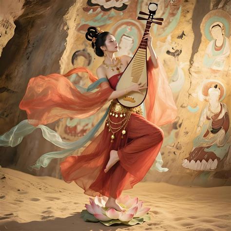 敦煌飞天，反弹琵琶舞姿